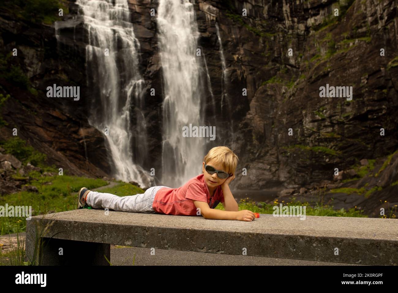 People, children enjoying the amazing views in Norway to fjords ...