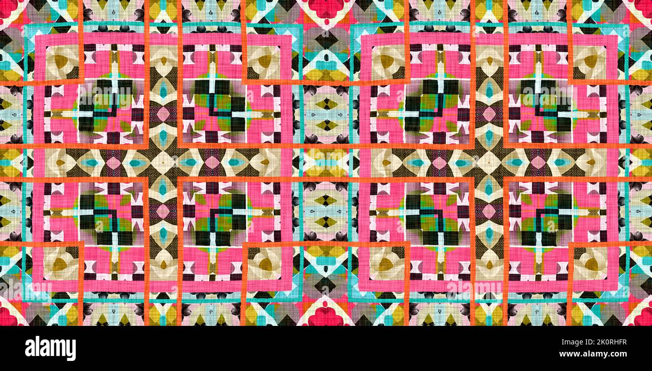 Kitsch pattern geometric retro design in seamless border background ...