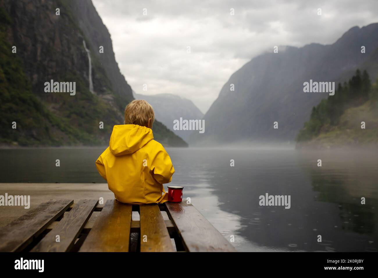 People, children enjoying the amazing views in Norway to fjords ...