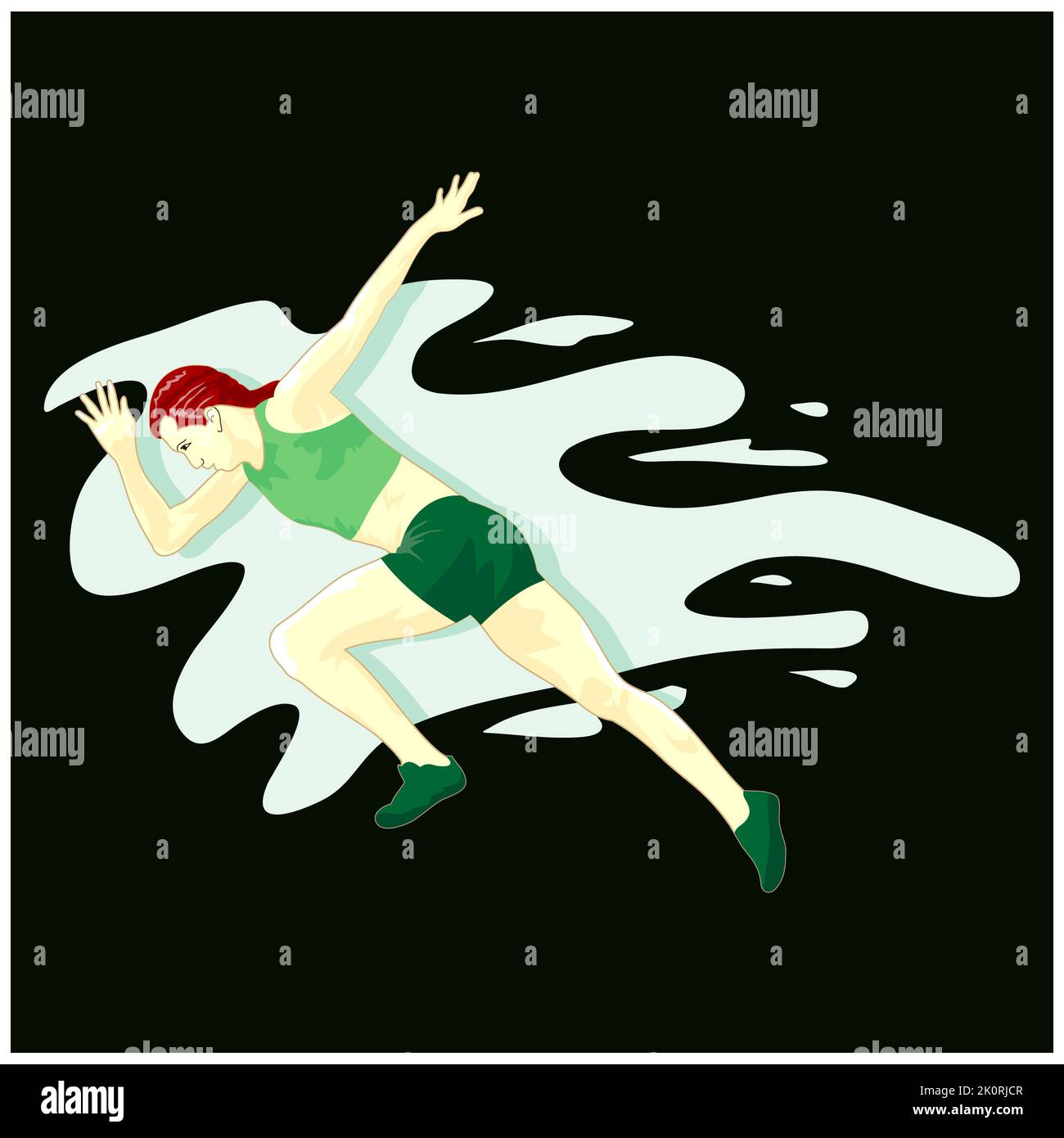 Cartoon Sports Girl Character Running Fast in Urban Park. Woman in ...