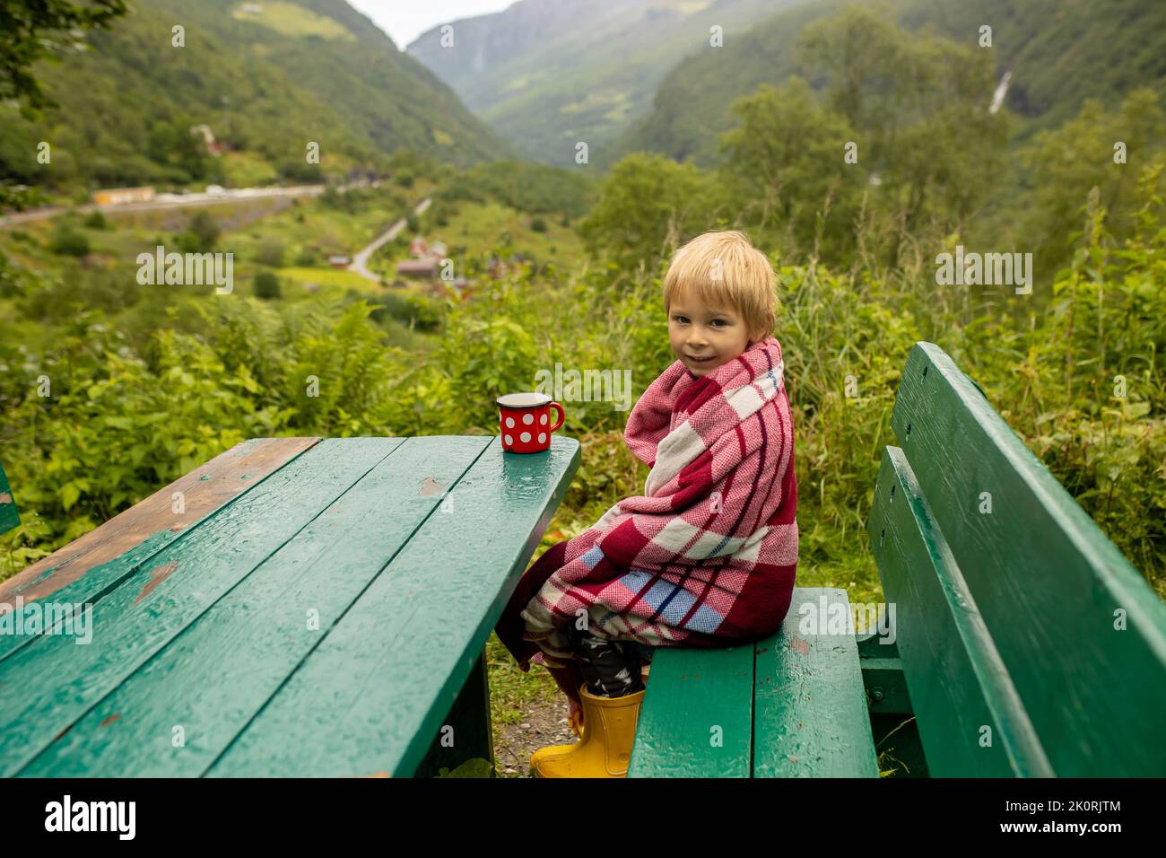 People, children enjoying the amazing views in Norway to fjords ...