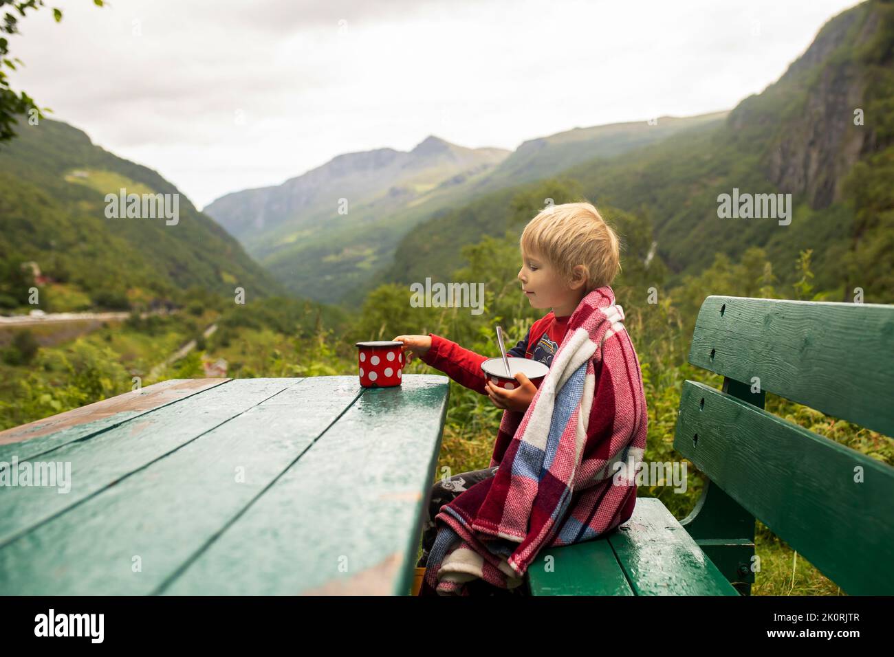 People, children enjoying the amazing views in Norway to fjords ...