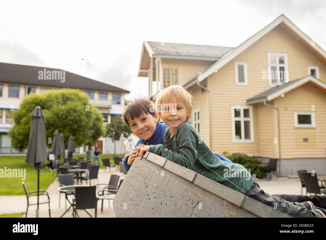 People, children enjoying the amazing views in Norway to fjords ...