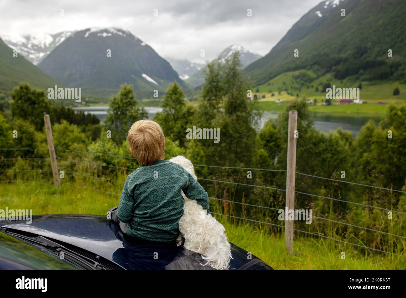 People, children enjoying the amazing views in Norway to fjords ...