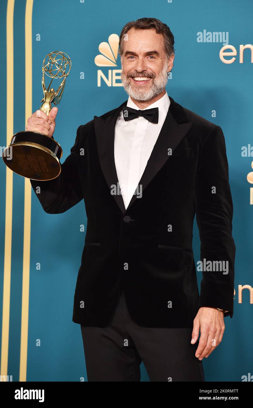 Los Angeles, USA. 12th Sep, 2022. Murray Bartlett poses with the Emmy ...