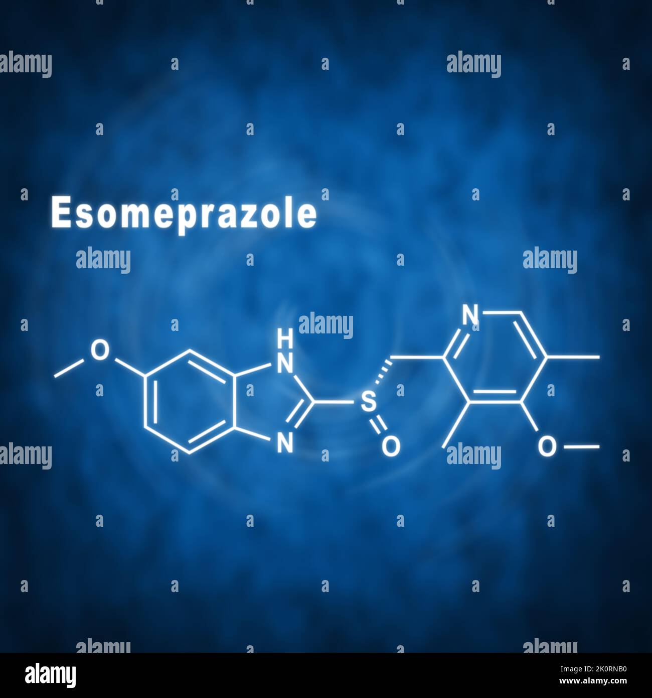 Esomeprazole, reduces stomach acid Structural chemical formula on a ...