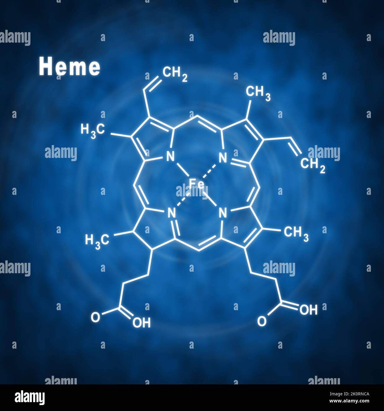 Heme molecule Structural chemical formula on a blue background Stock ...