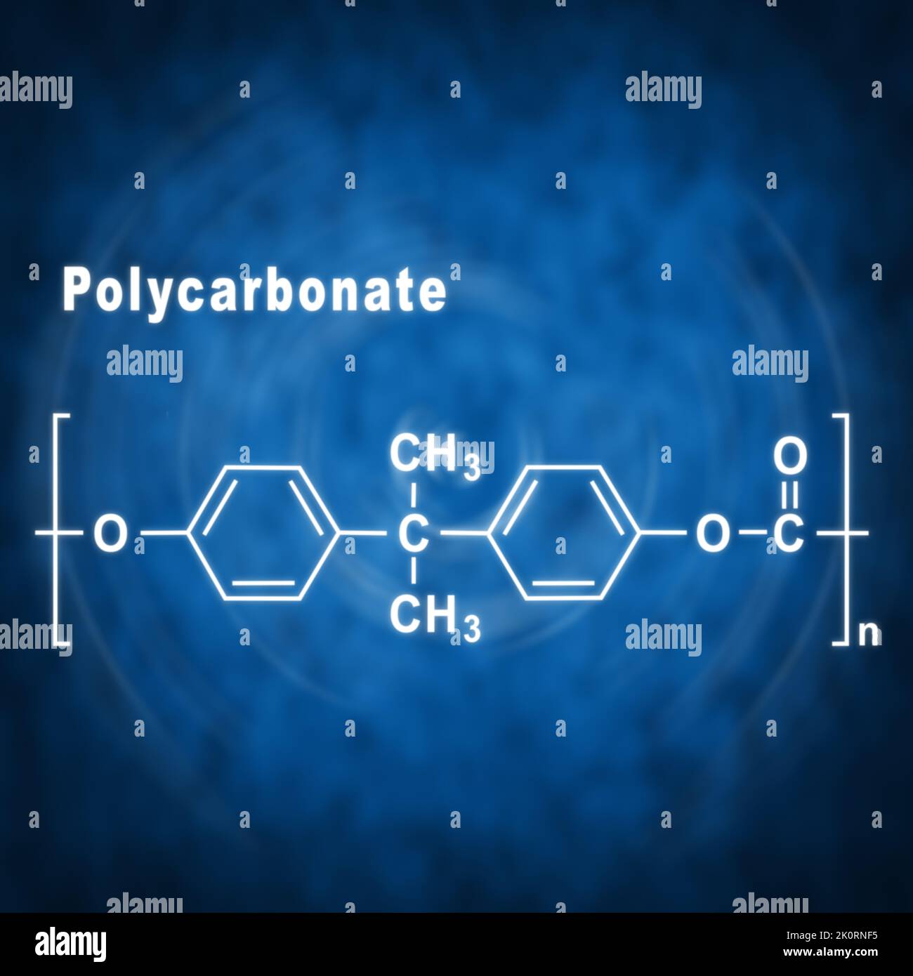 Polycarbonate PC Lexan, Structural chemical formula on a blue ...