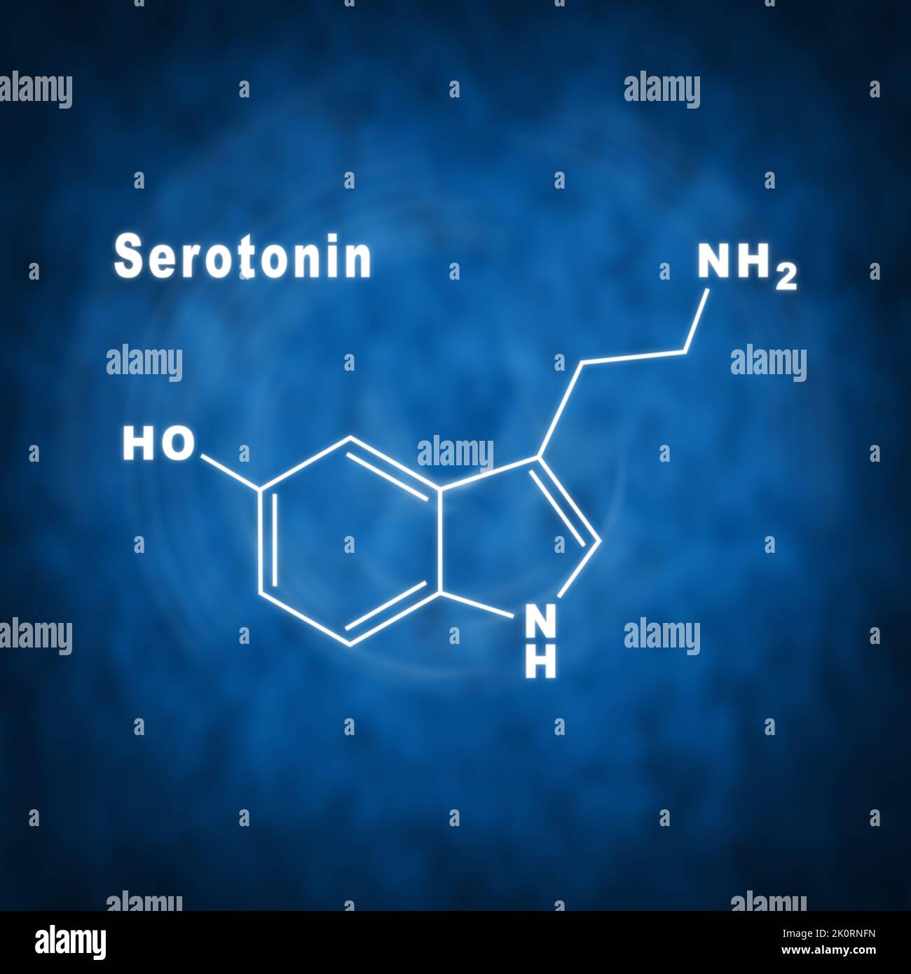Serotonin Hormone Structural chemical formula on a blue background ...