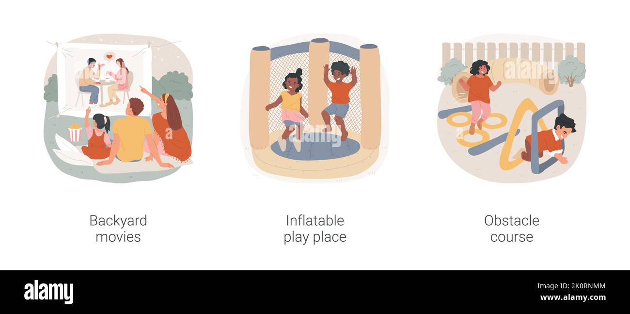 Family backyard activities isolated cartoon vector illustration set ...