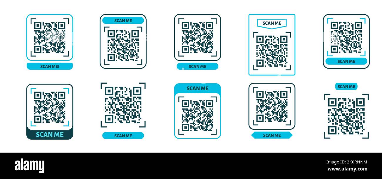 Scan me QR code design. QR code for payment, text transfer with scan me button. Vector ...