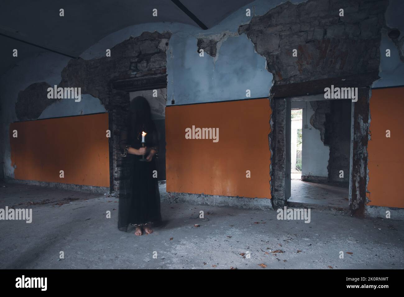 Ghost in abandoned, haunted house. Horror scene of scary spirit of a ...