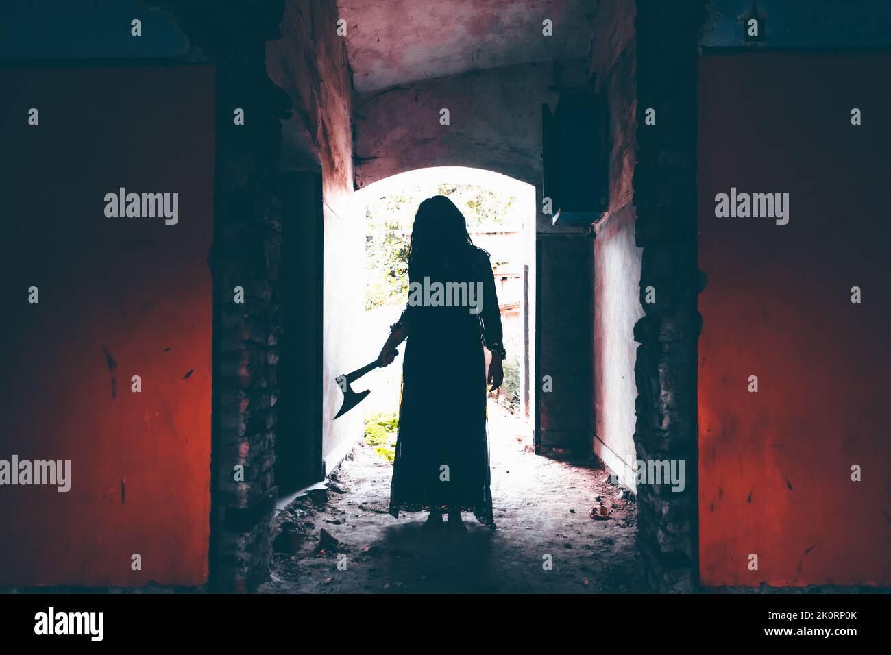 Ghost in abandoned, haunted house. Horror scene of spooky silhouette ...