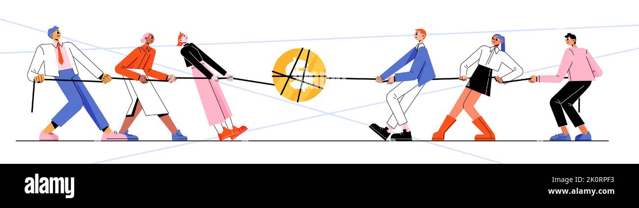 People play in tug of war game for money. Concept of business rivalry ...
