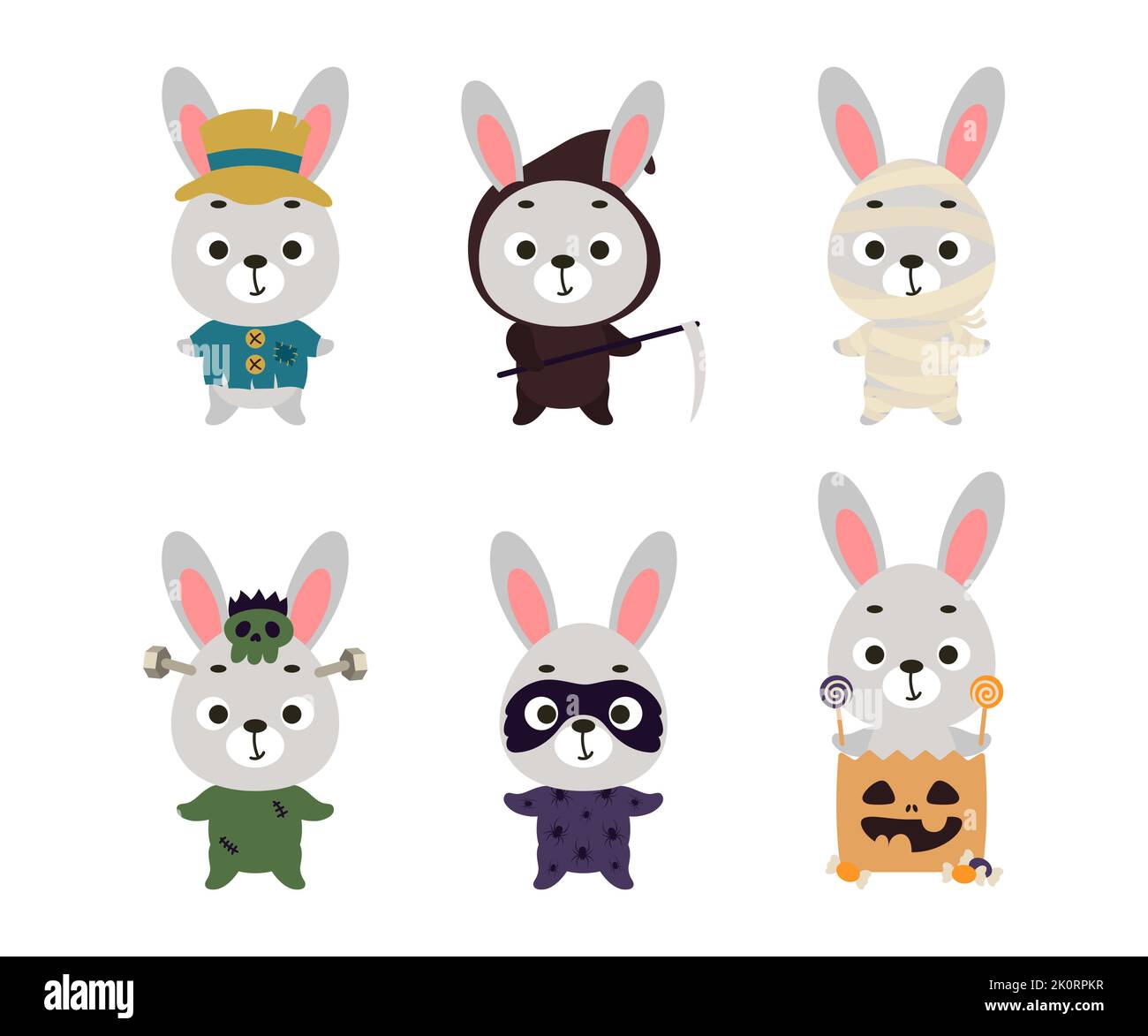 Cute Halloween rabbit set. Cartoon animal character collection for kids ...