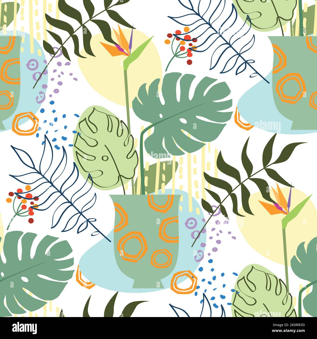 Seamless abstract with vases. Trendy still life collage with pot, plant ...