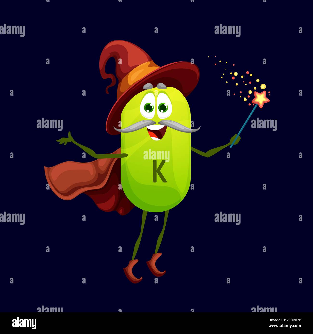 Cartoon potassium kalium micronutrient warlock character. Isolated ...