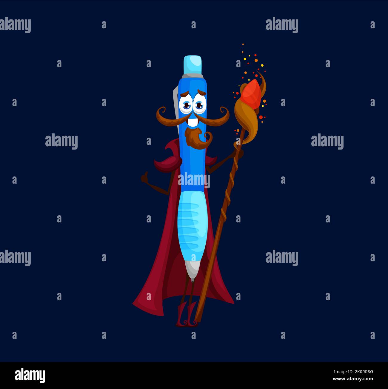 Cartoon school pen wizard, sorcerer or mage character. Cheerful vector ...