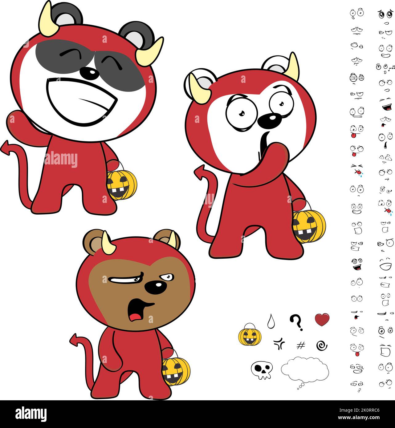 cute halloween bears cartoon expressions set devil costume in vector ...