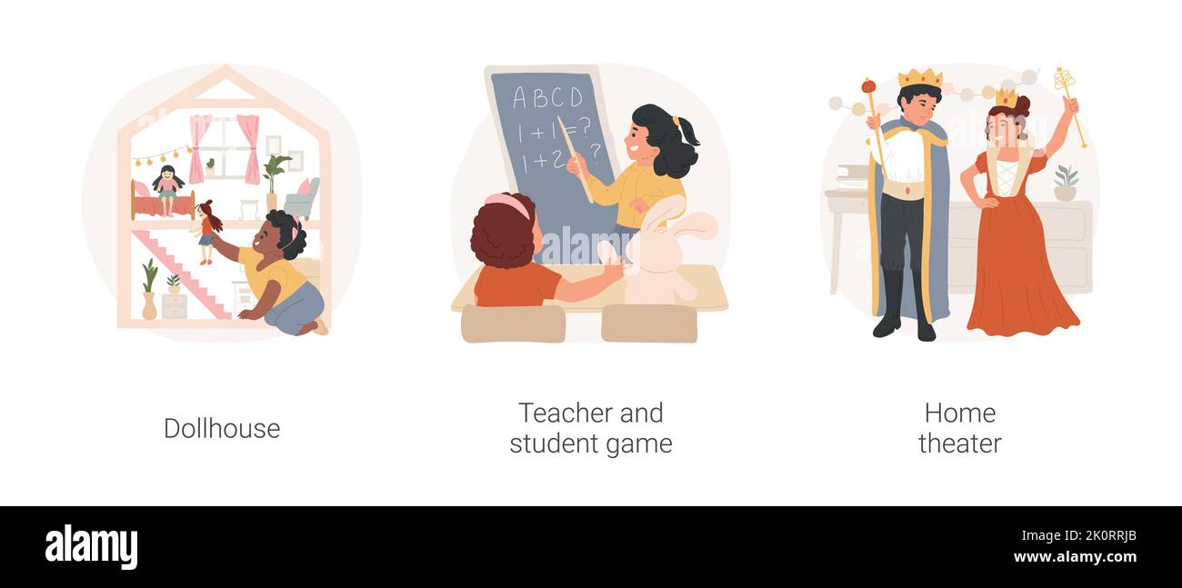 Pretend games isolated cartoon vector illustration set. Miniature ...