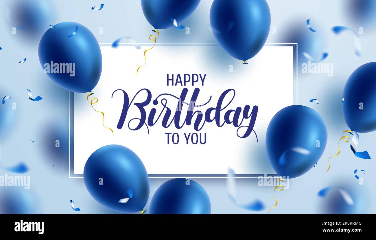 Birthday greeting vector template design. Happy birthday text in white board space with flying ...