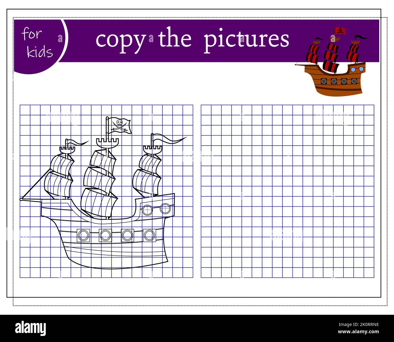 Copy the picture, educational games for kids, pirate ship. vector ...