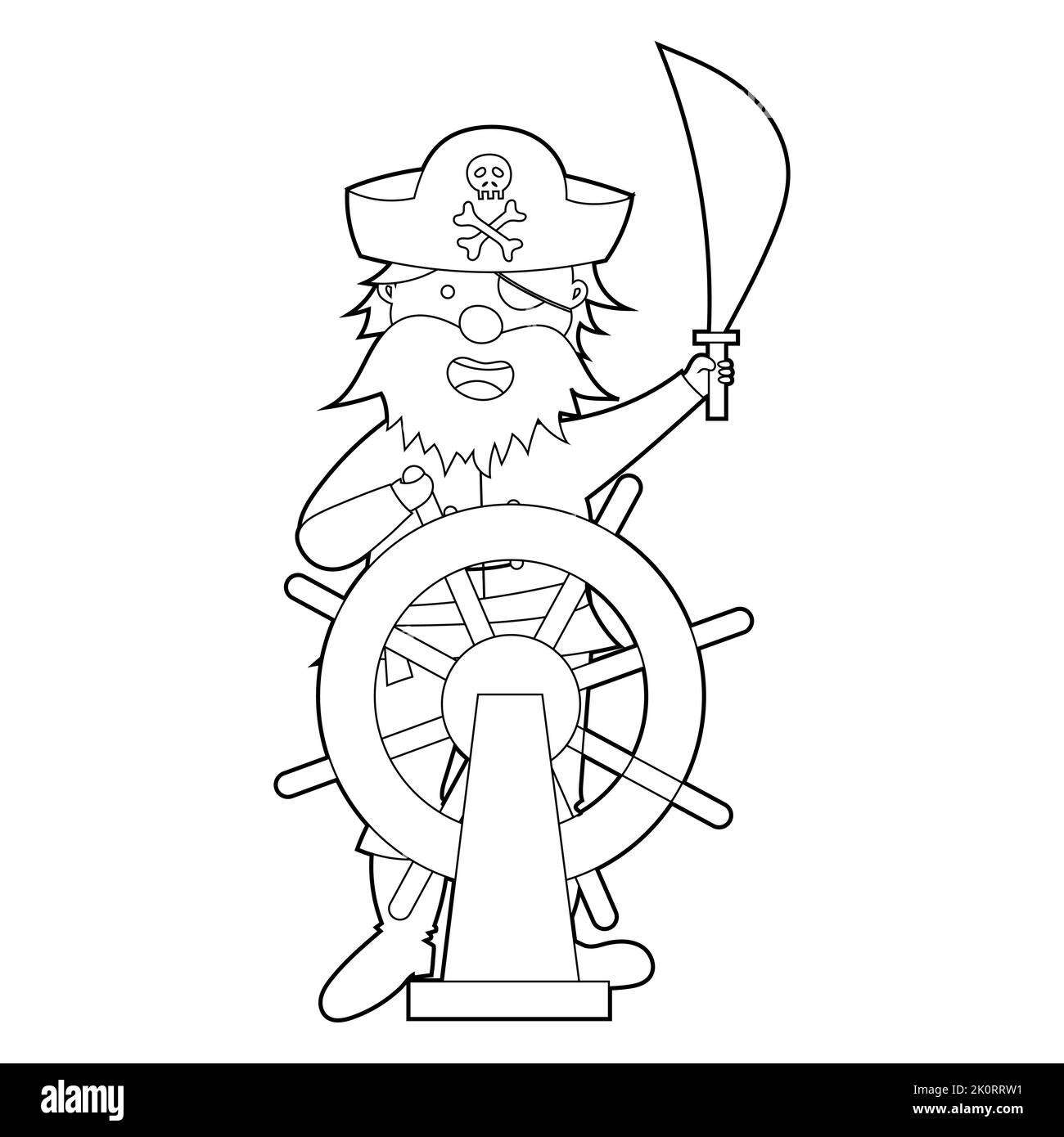 Coloring book for kids, cartoon pirate controls the ship. Vector ...