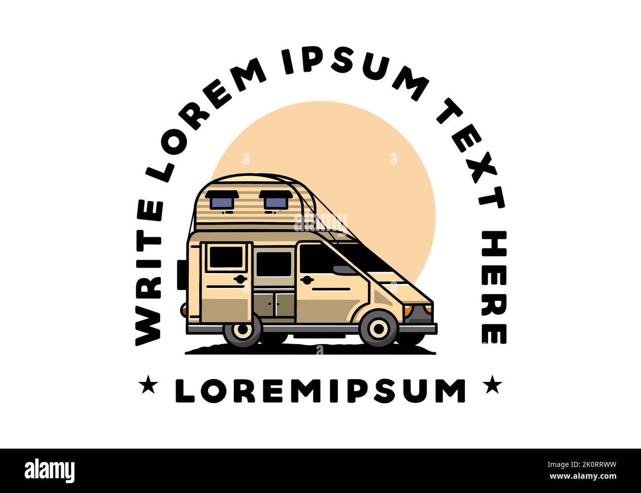 Big van camper with roof box tent illustration badge design Stock ...