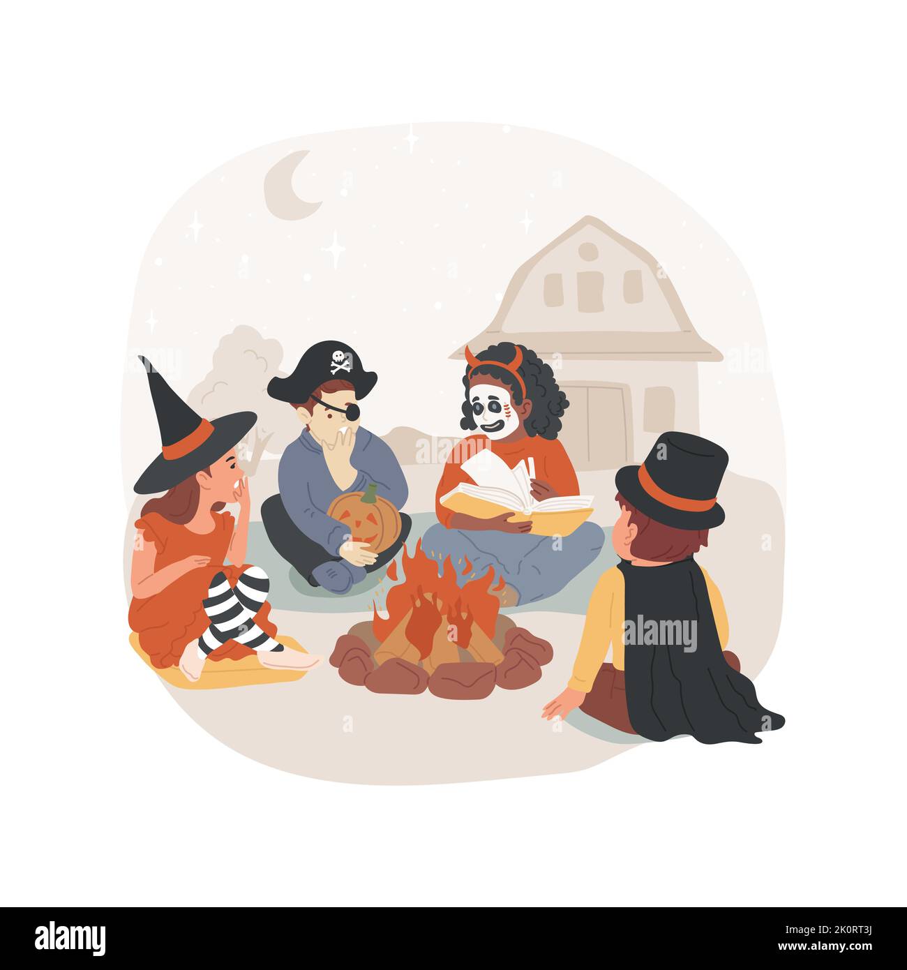 Spooky stories isolated cartoon vector illustration. Scary kids holding ...
