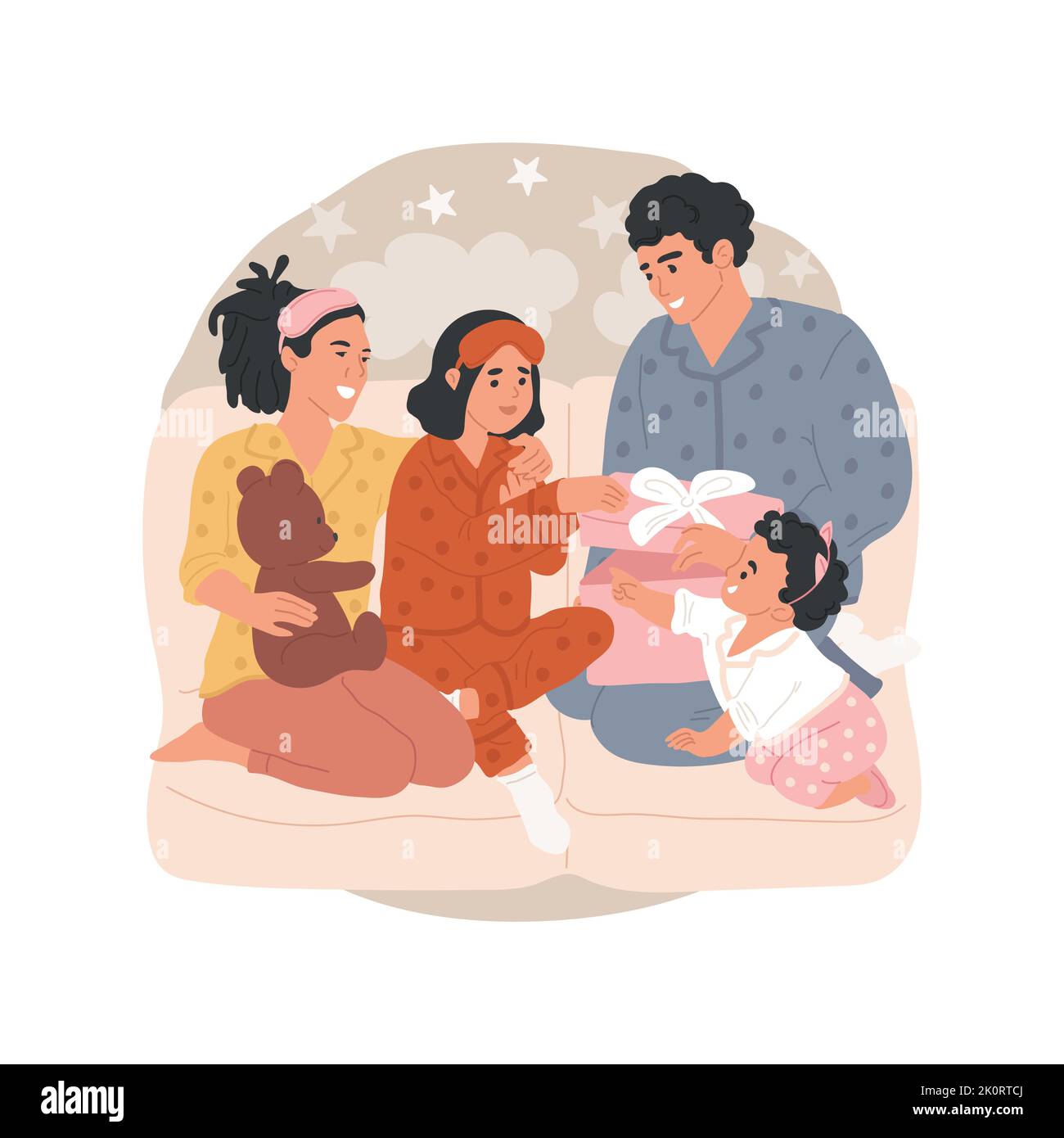 Pajama party isolated cartoon vector illustration. Family members in ...