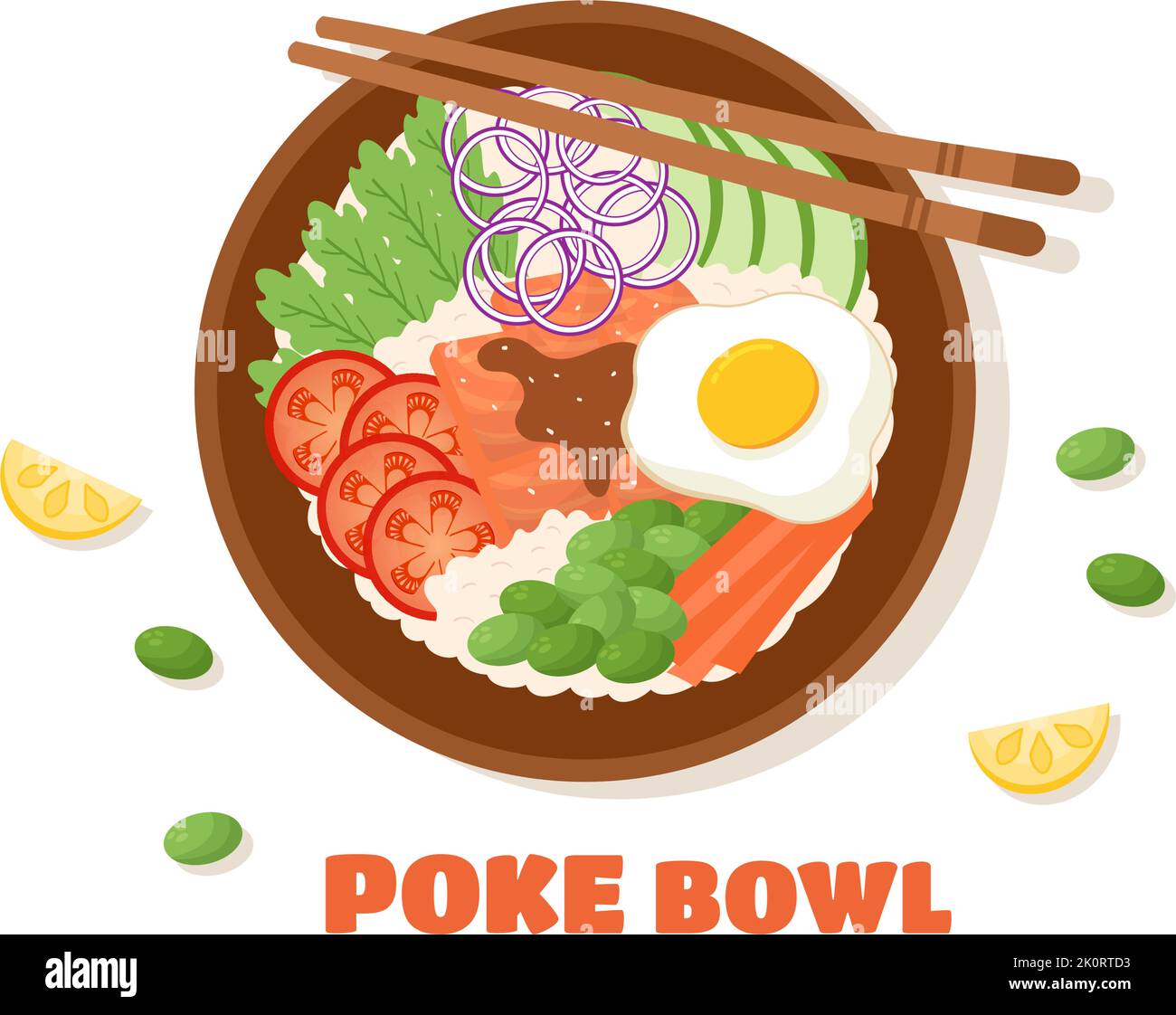 Hawaiian Dish Poke Bowl Food Template Hand Drawn Cartoon Flat ...