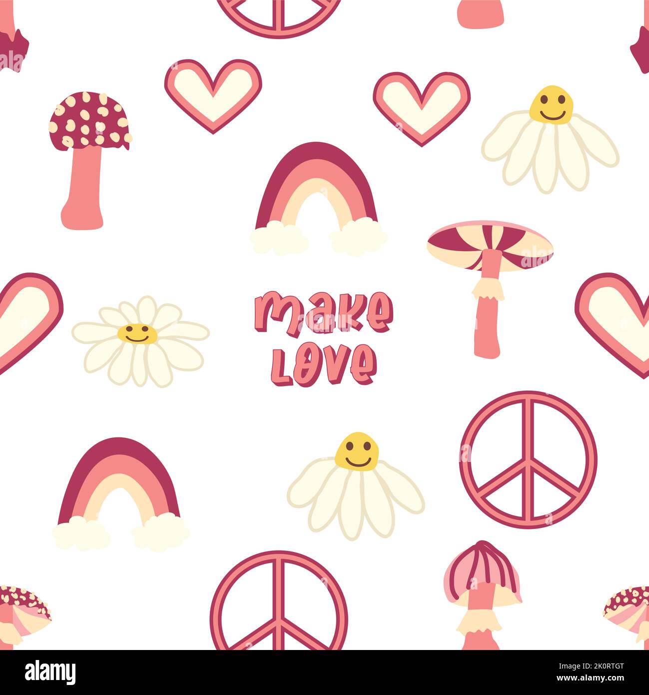 Magic psychedelic drug mushrooms, Chamomile, rainbow seamless pattern ...