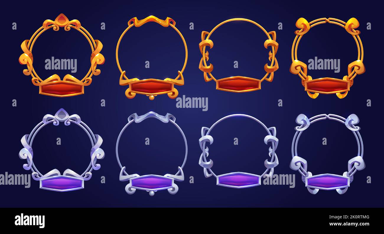 Ui game frames for avatar, gold and silver round borders with ornate ...