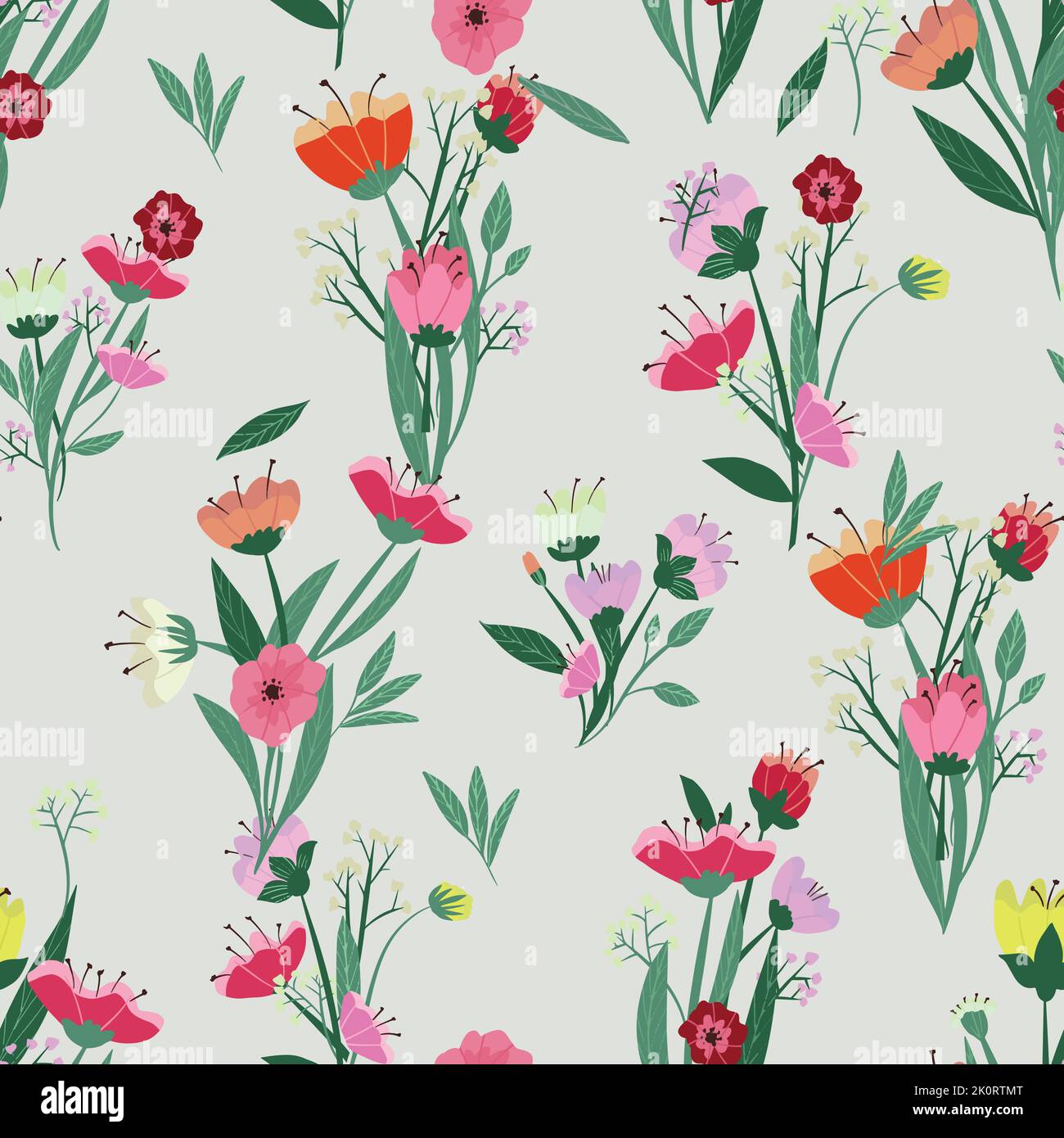 Seamless pattern with spring bright flowers. Vector illustration Stock ...