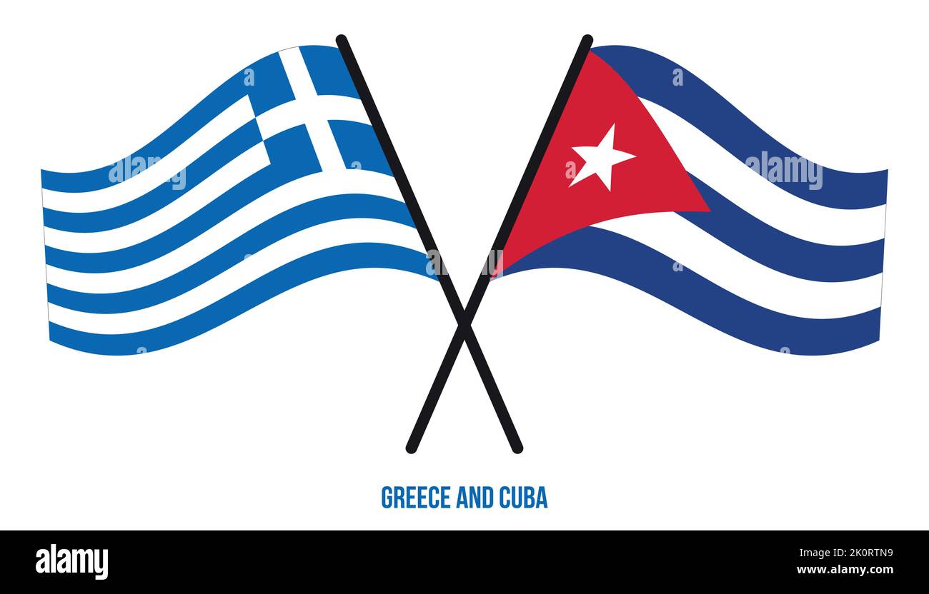 Greece and Cuba Flags Crossed And Waving Flat Style. Official ...