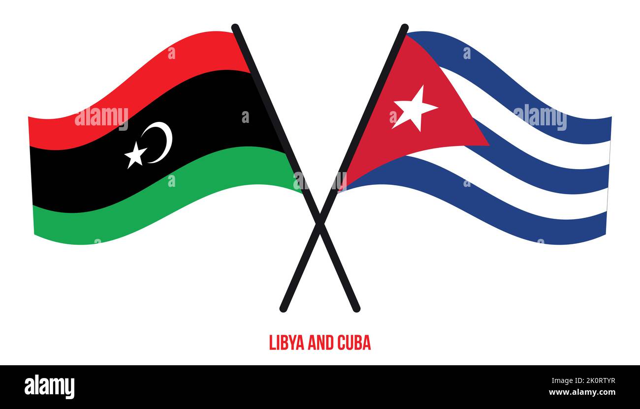 Libya and Cuba Flags Crossed And Waving Flat Style. Official Proportion. Correct Colors Stock ...