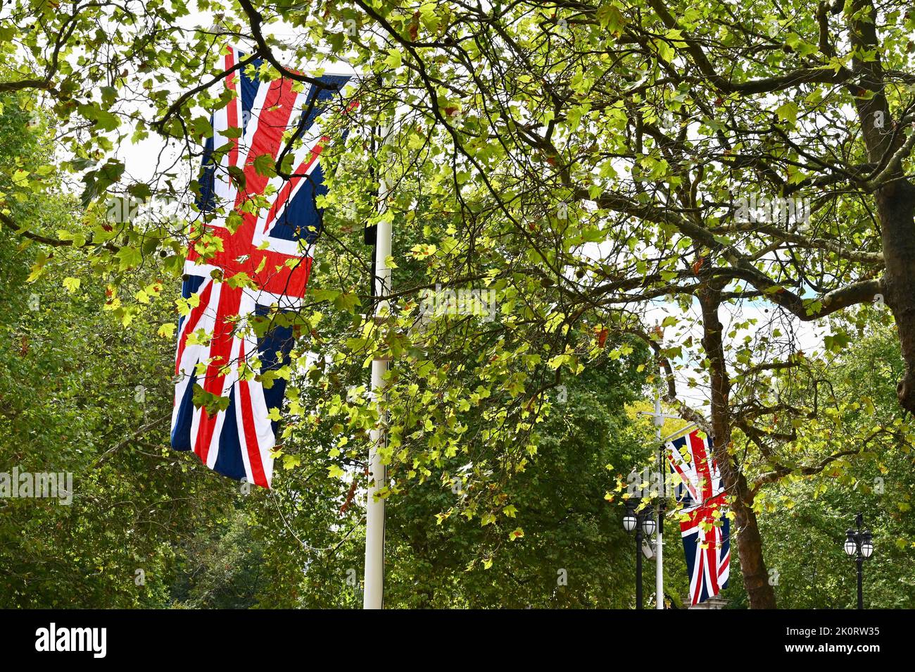 Workers installed Union Jacks in the Mall ahead of the Queen Elizabeth ...