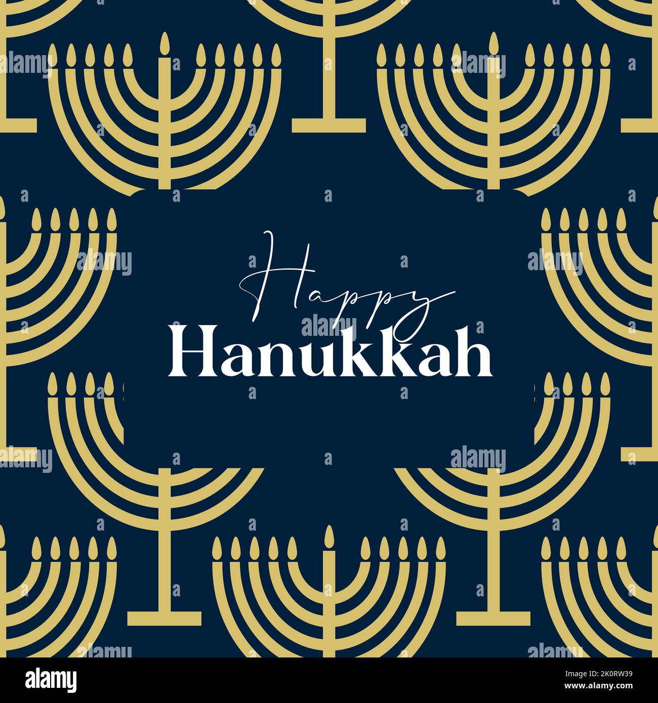 Happy Hanukkah card design with gold symbols on blue color background ...