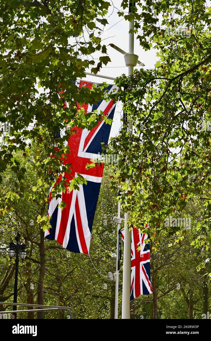 Workers installed Union Jacks in the Mall ahead of the Queen Elizabeth ...
