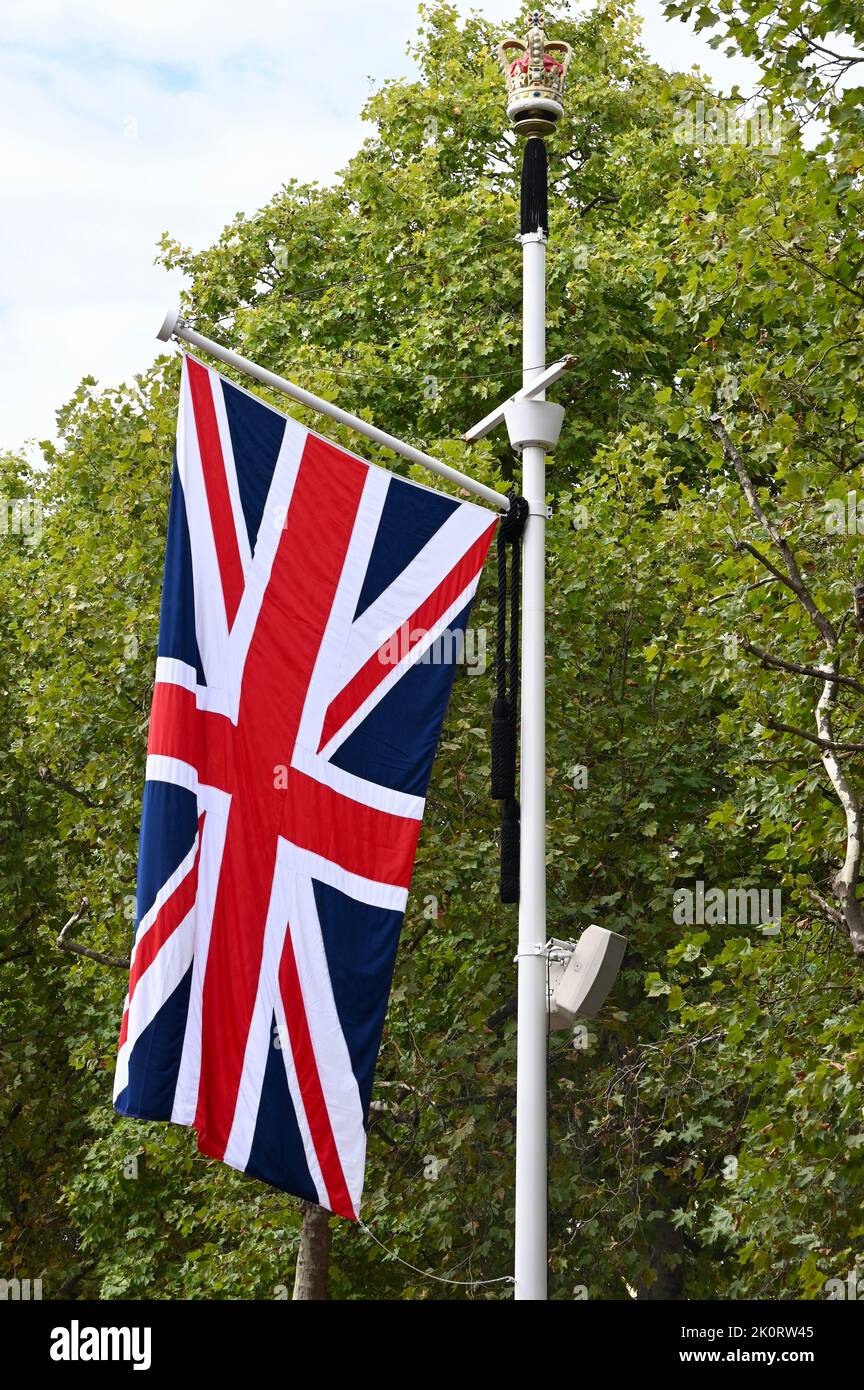 Workers installed Union Jacks in the Mall ahead of the Queen Elizabeth ...