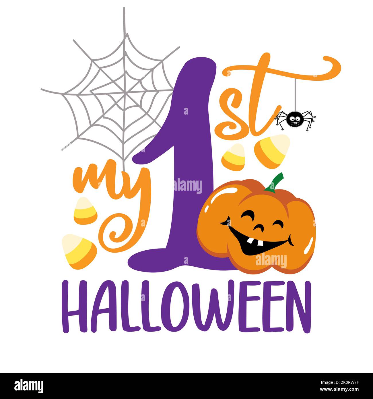 My first (1st) Halloween - Greeting card. Modern brush calligraphy ...