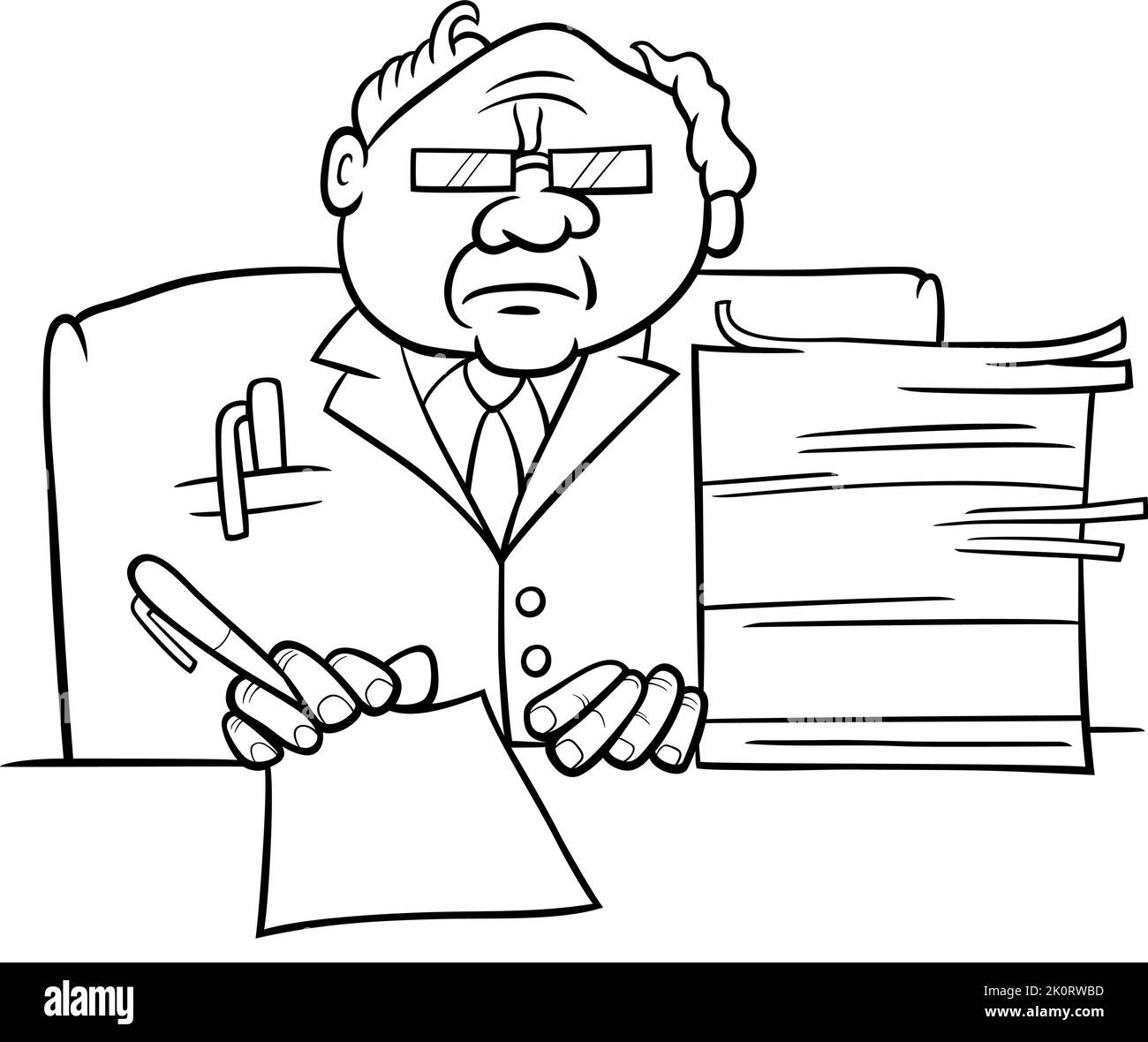 Black and white cartoon illustration of boss or businessman or official ...