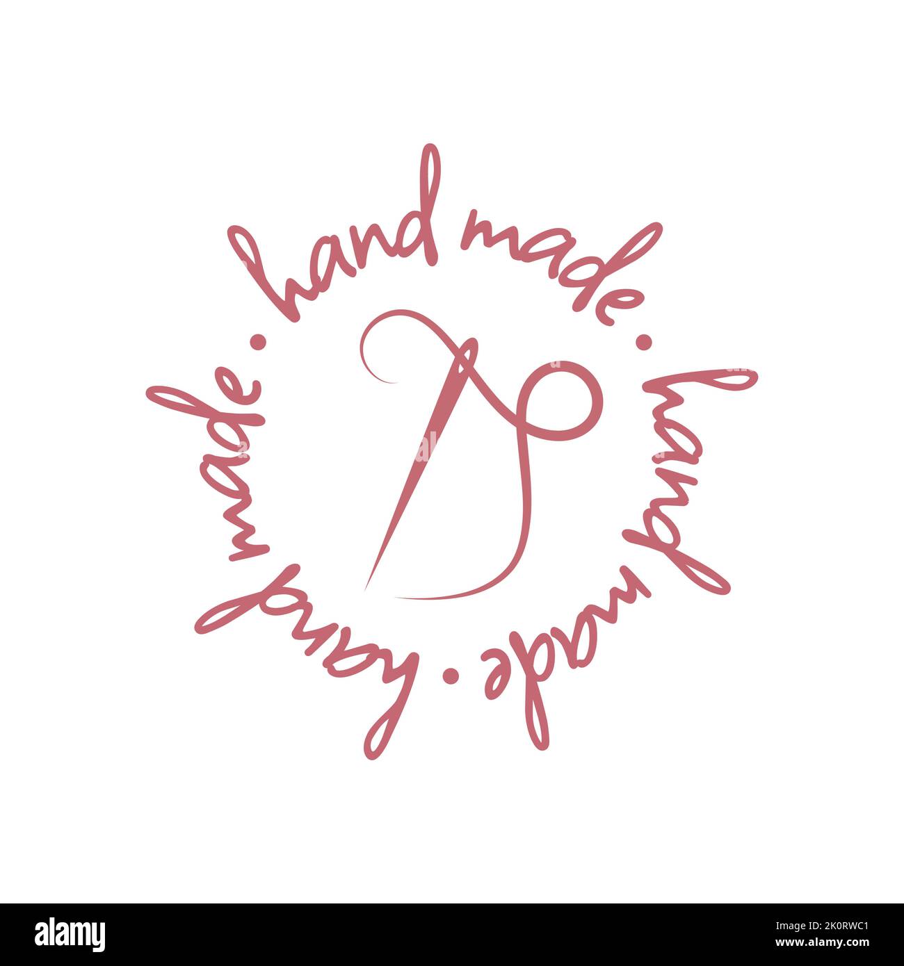 Hand made with needle and thread circle label. Handmade vector stamp ...