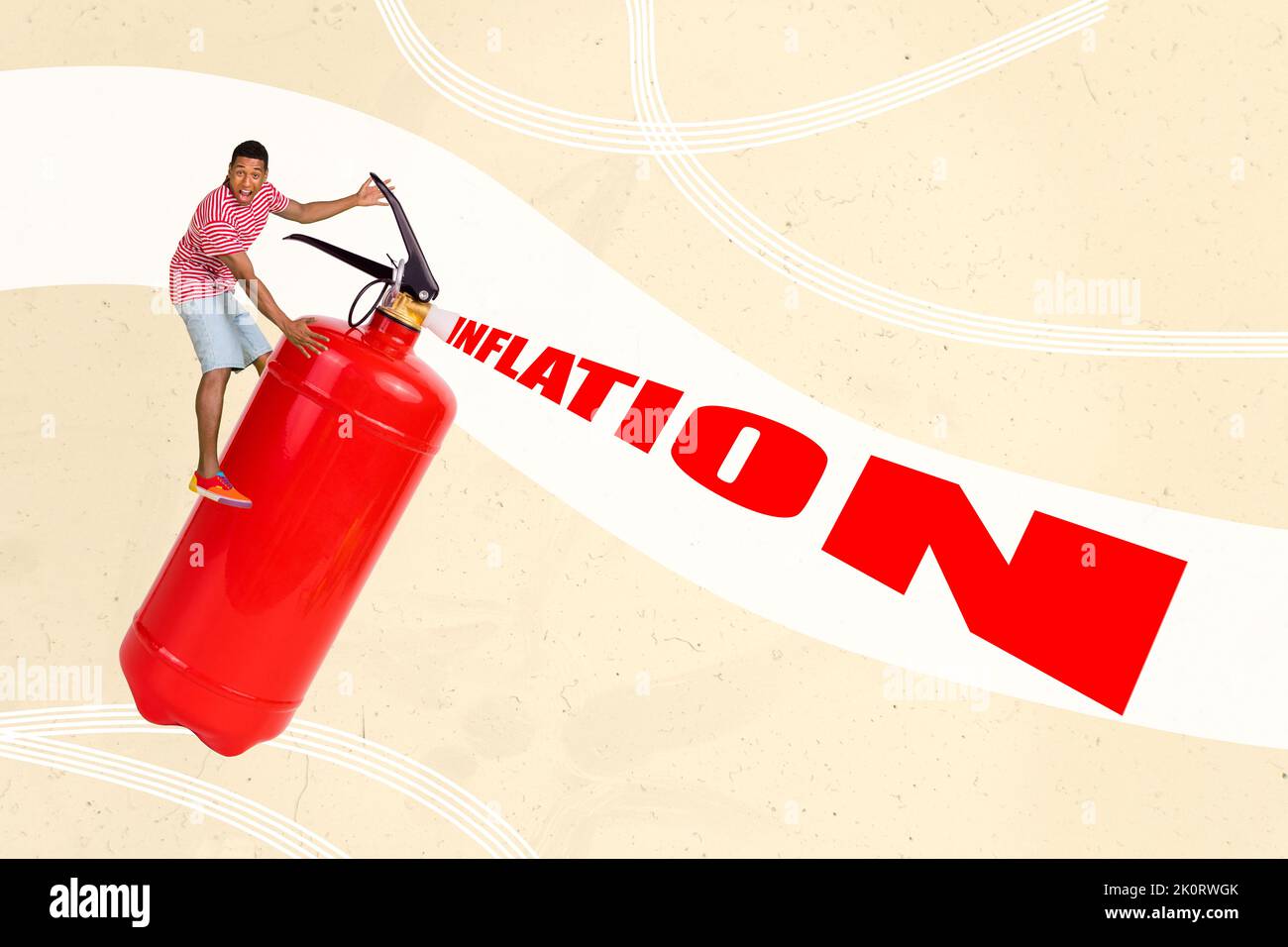 Magazine poster collage of small guy extinguishing fire inflation ...