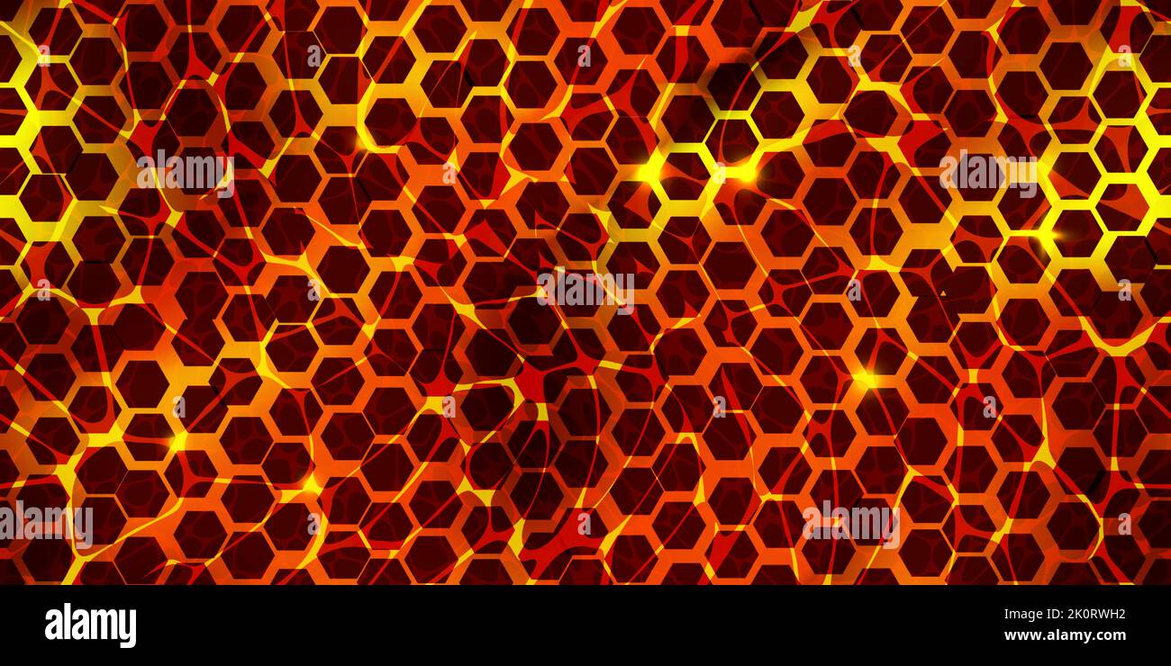 Seamless honeycomb pattern of magma surface top view. Volcanic lava ...