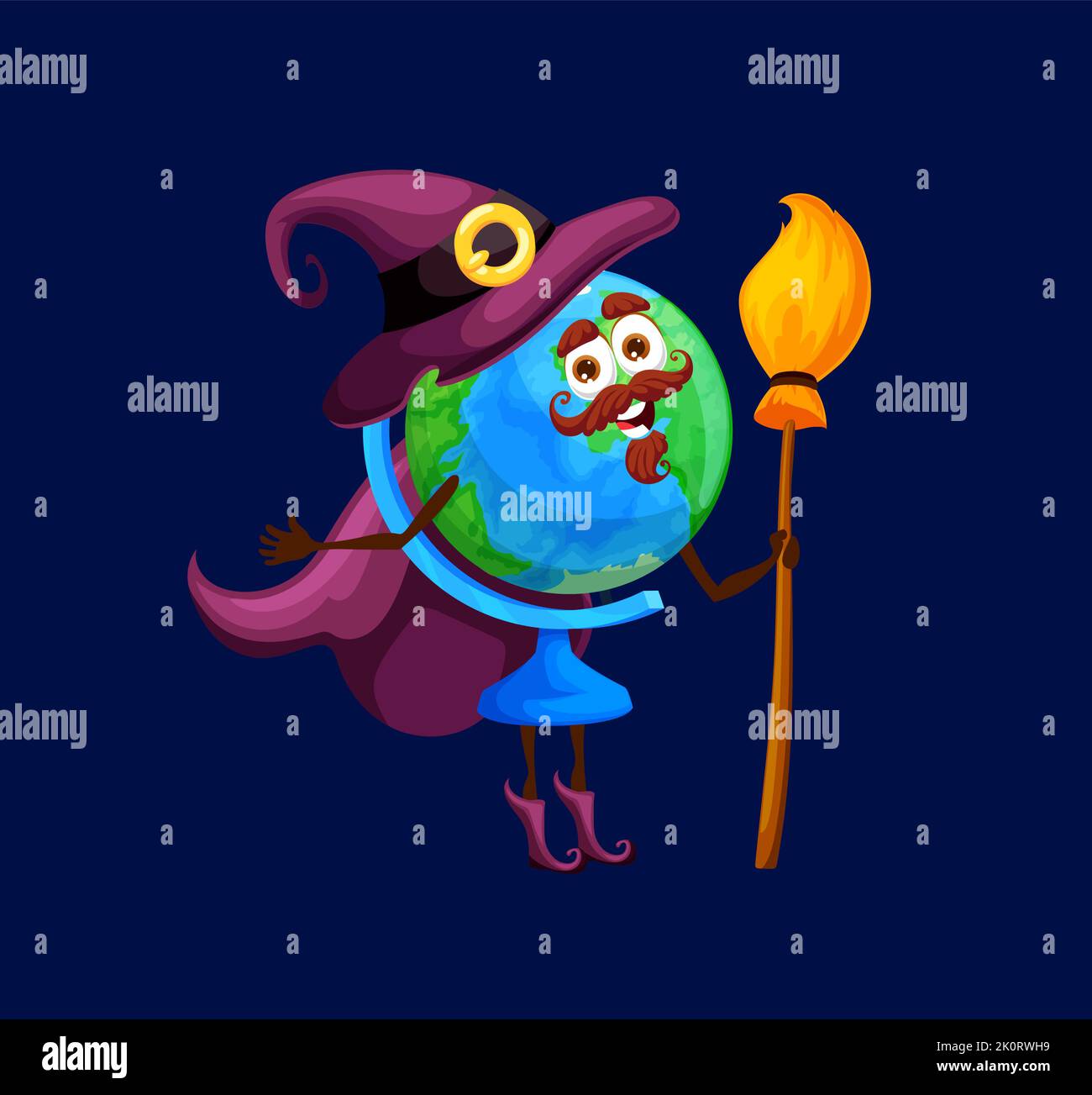 Cartoon school globe witch, wizard or mage character. Isolated vector ...
