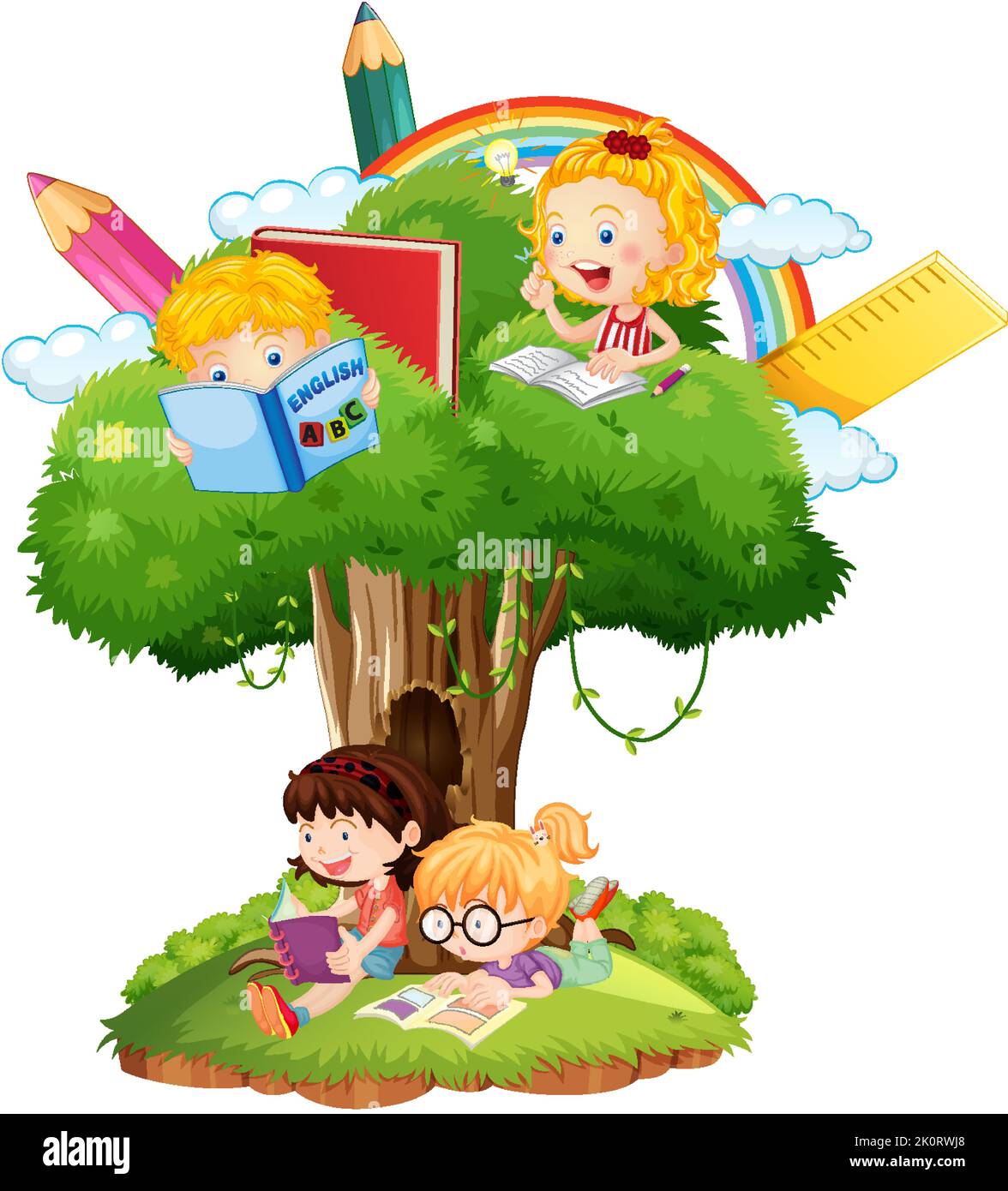 Children with tree on white background illustration Stock Vector Image ...