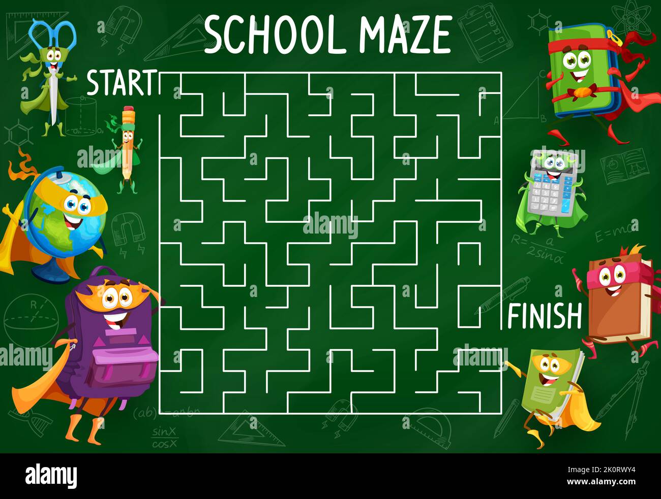 Labyrinth maze game. Cartoon school education superhero characters ...