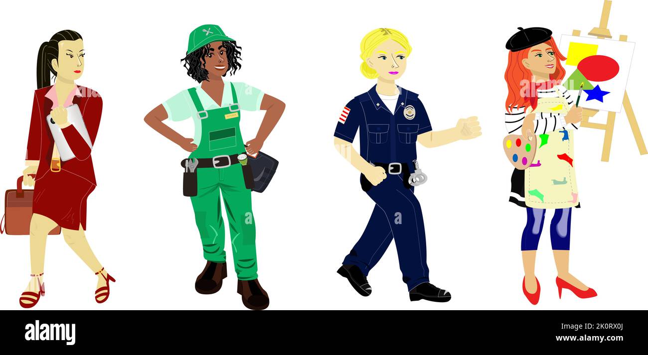 The set of working women,strong women in the each career,businesswoman ...