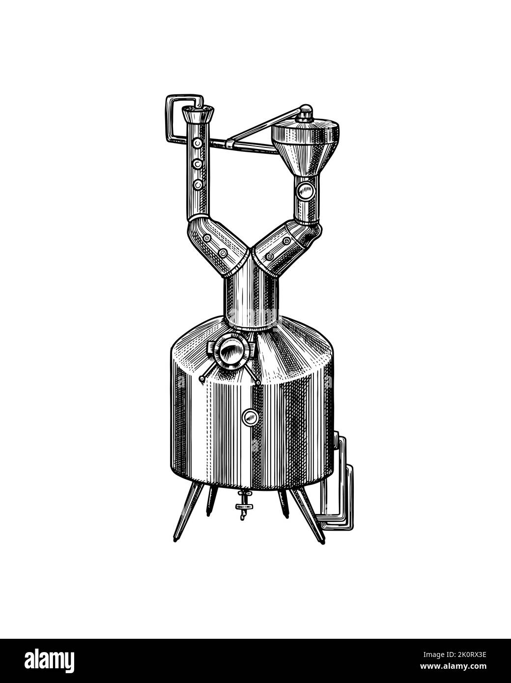 Pot Swan necked copper stills distillery for making alcohol. Engraved ...